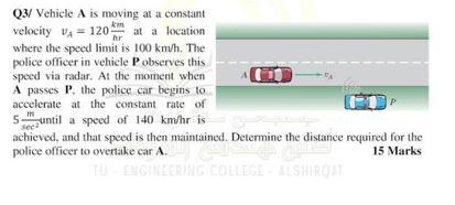 Solved Q3/ Vehicle A is moving at a constant velocity | Chegg.com