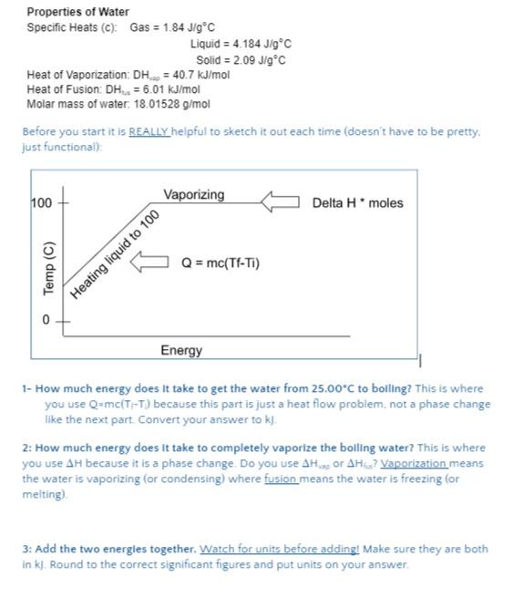 Solved Properties of Water Specific Heats (c): Gas =1.84 | Chegg.com