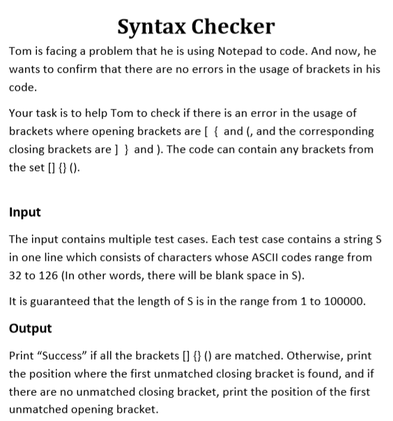 Solved Syntax Checker Tom is facing a problem that he is | Chegg.com