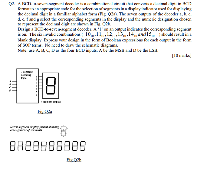 Solved Q2. A BCD-to-seven-segment decoder is a combinational | Chegg.com