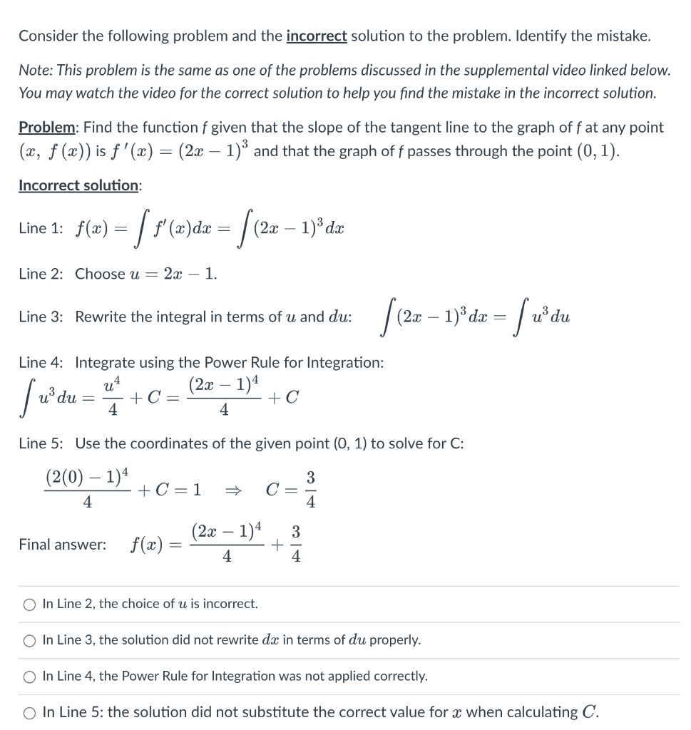 Solved Consider the following problem and the incorrect | Chegg.com