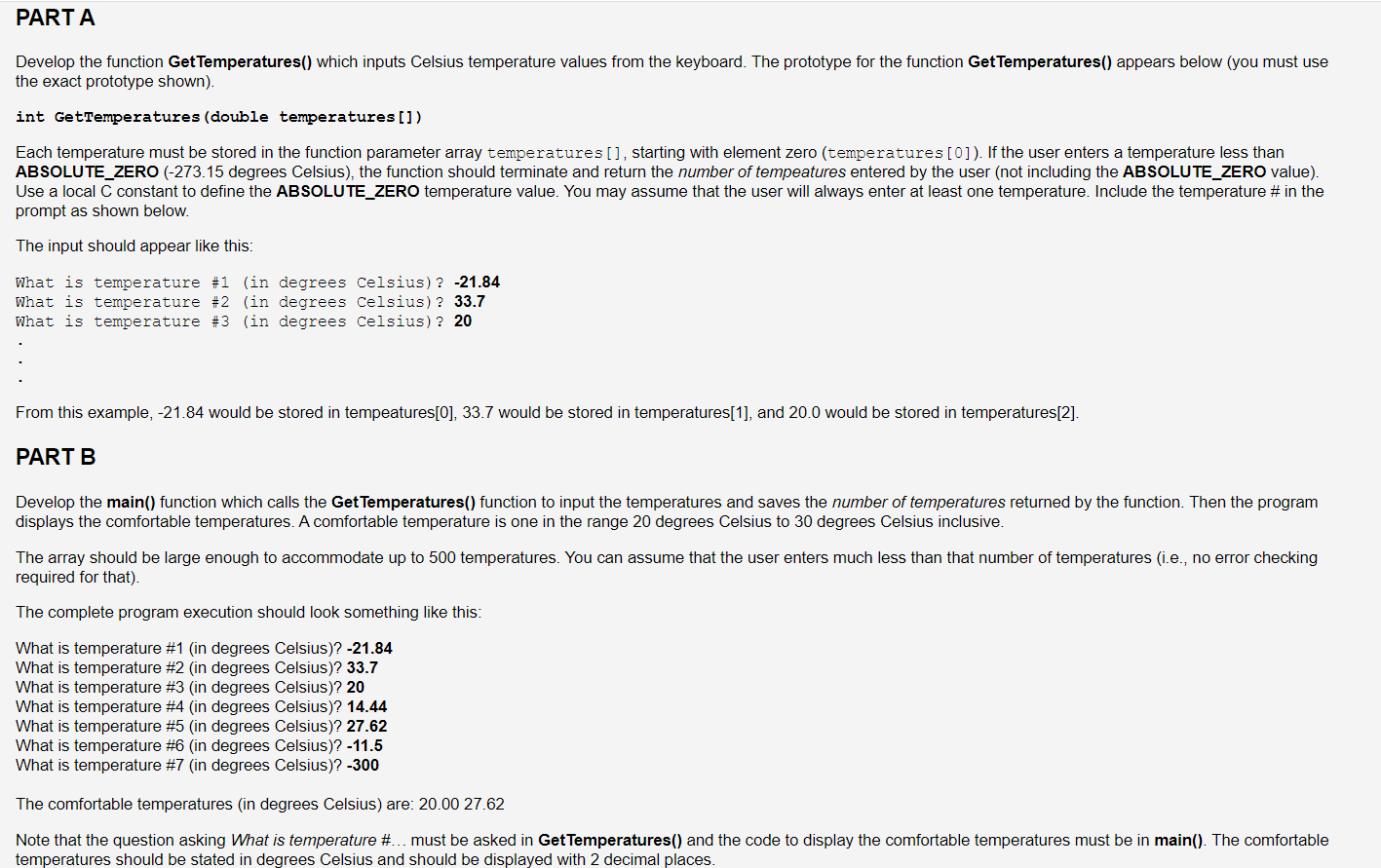 Solved Develop the function GetTemperatures() which inputs | Chegg.com