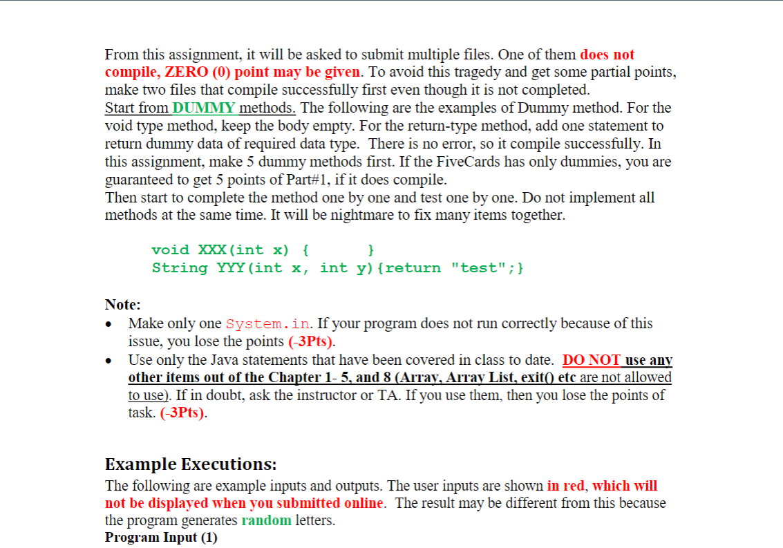 Solved Need help with the FiveCards.java class definition. | Chegg.com