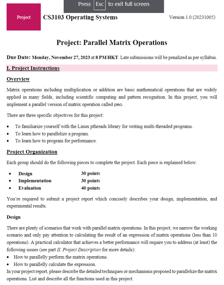 Solved Project: Parallel Matrix OperationsDue Date: Monday, | Chegg.com