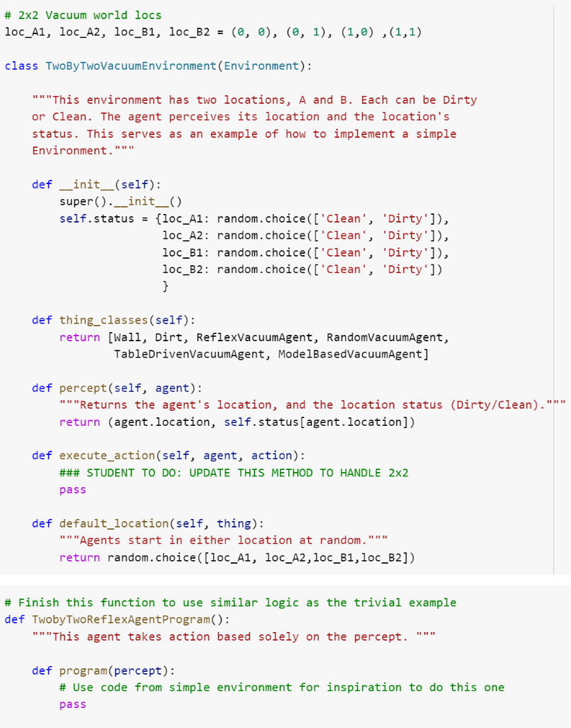 Solved Now you need to update the reflex agent to handle a | Chegg.com