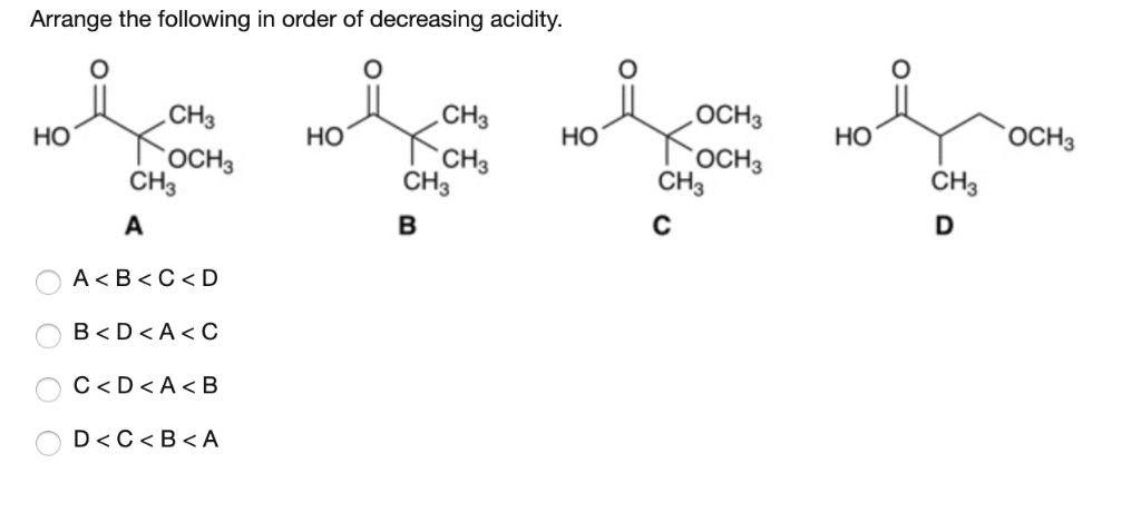 Solved Arrange the following in order of decreasing acidity | Chegg.com
