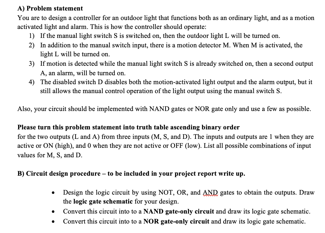 A) Problem statement You are to design a controller | Chegg.com
