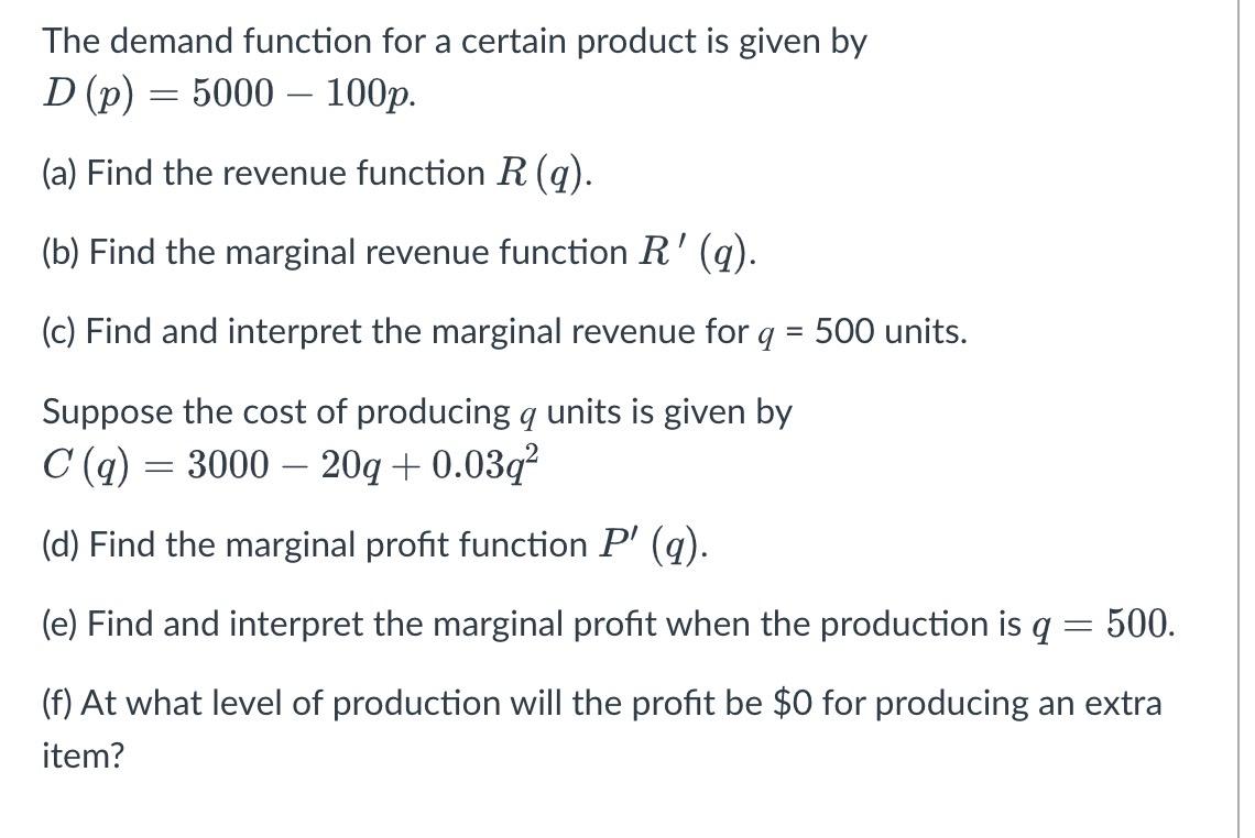 Solved The demand function for a certain product is given by | Chegg.com
