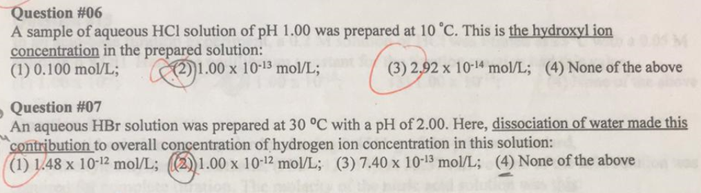 Solved Question #06 A sample of aqueous HCl solution of pH | Chegg.com
