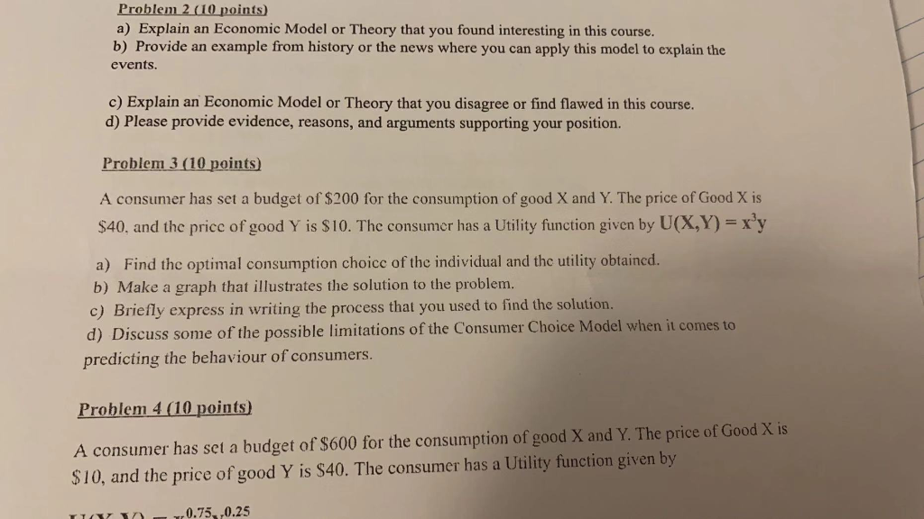 Solved Problem 2 (10 points) a) Explain an Economic Model or | Chegg.com