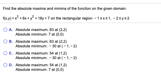 Solved Find the absolute maxima and minima of the function | Chegg.com