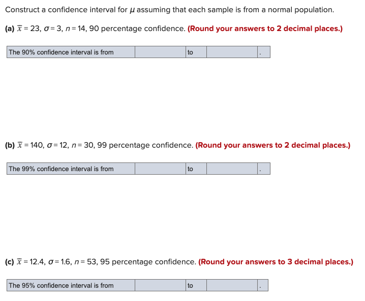 Solved Construct a confidence interval for \mu assuming | Chegg.com