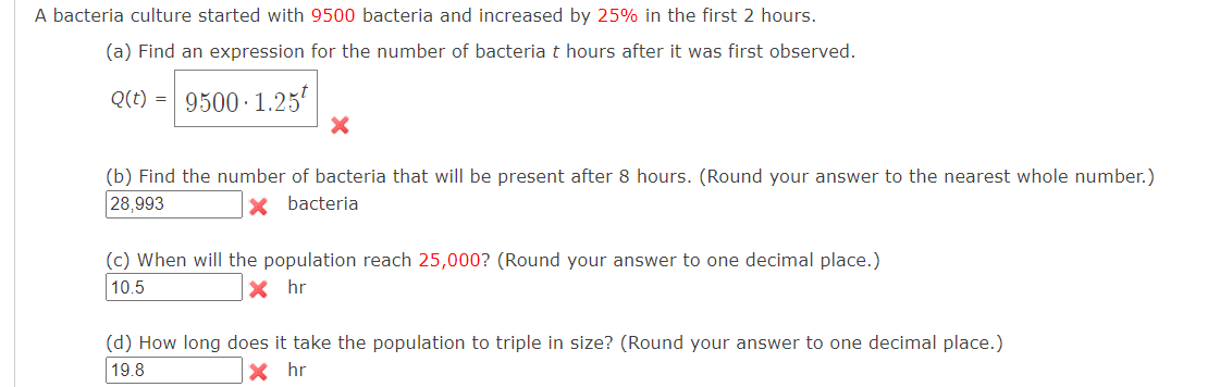 Solved bacteria culture started with 9500 bacteria and | Chegg.com