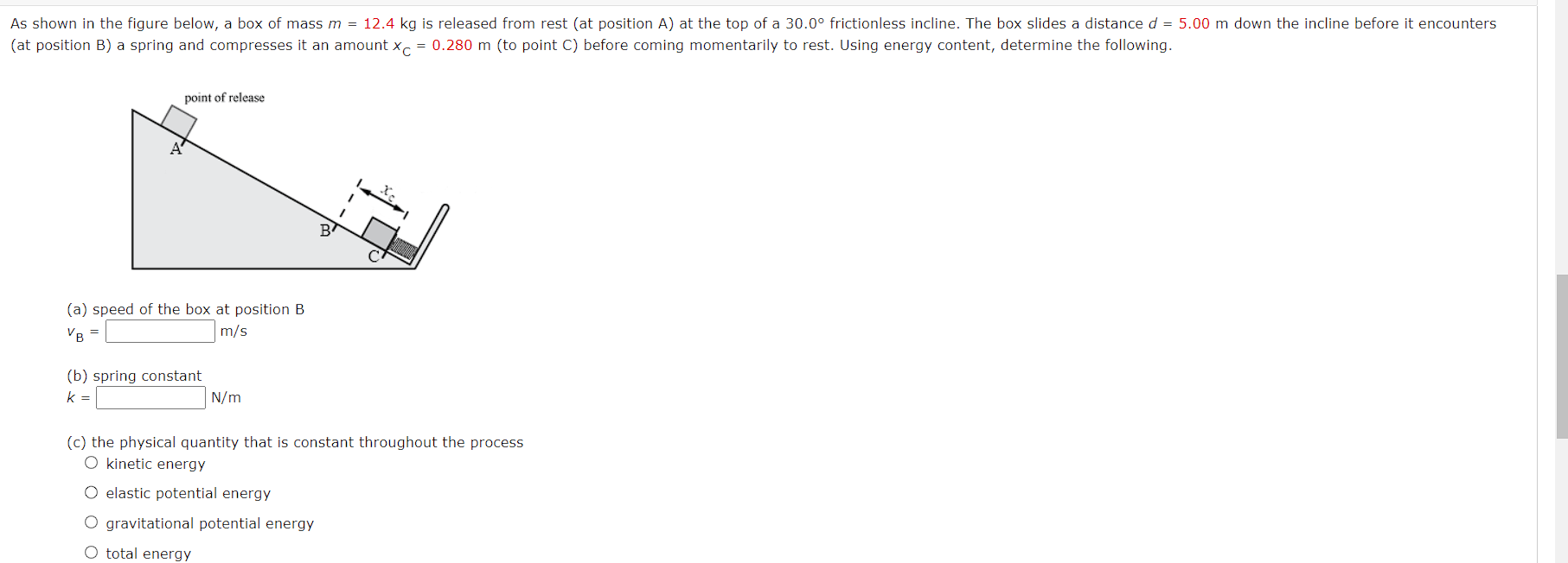 Solved (at position B) a spring and compresses it an amount | Chegg.com