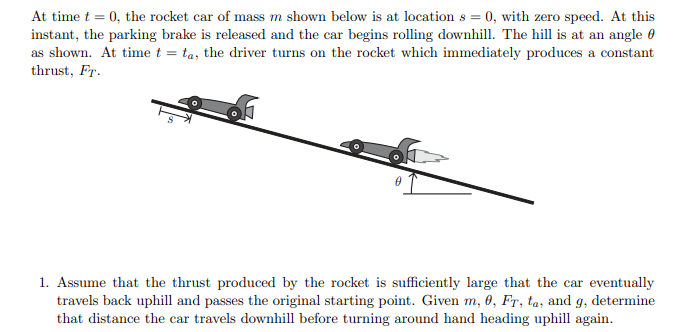 Solved At time t=0, the rocket car of mass m shown below is | Chegg.com