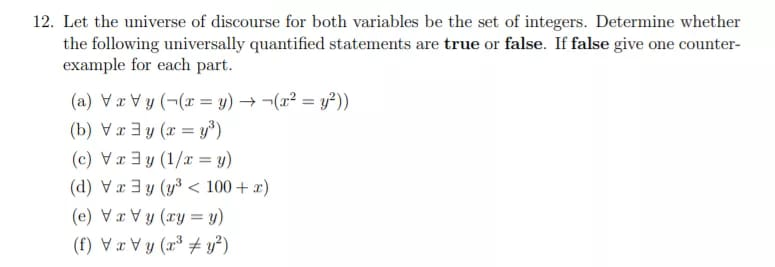 Solved 12. Let the universe of discourse for both variables | Chegg.com