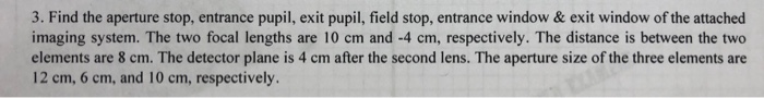3. Find the aperture stop, entrance pupil, exit | Chegg.com