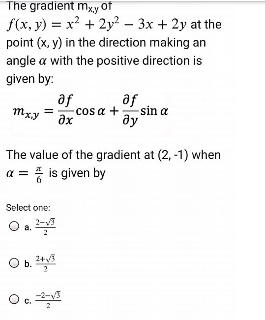 Solved The gradient mx,y of f(x, y) = x2 + 2y2 x2 + 2y2 – 3x | Chegg.com