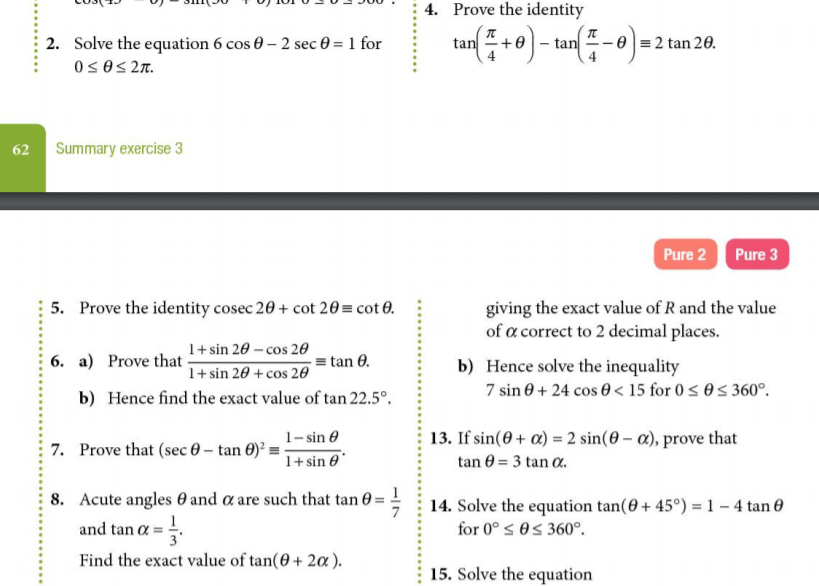 Solved 4. Prove the identity tan .-= 2 tan 20. 2. Solve the | Chegg.com