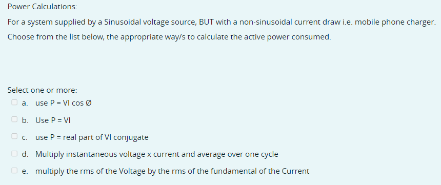 Solved Power Calculations: For a system supplied by a | Chegg.com