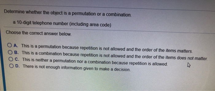 Solved Determine whether the object is a permutation or a | Chegg.com