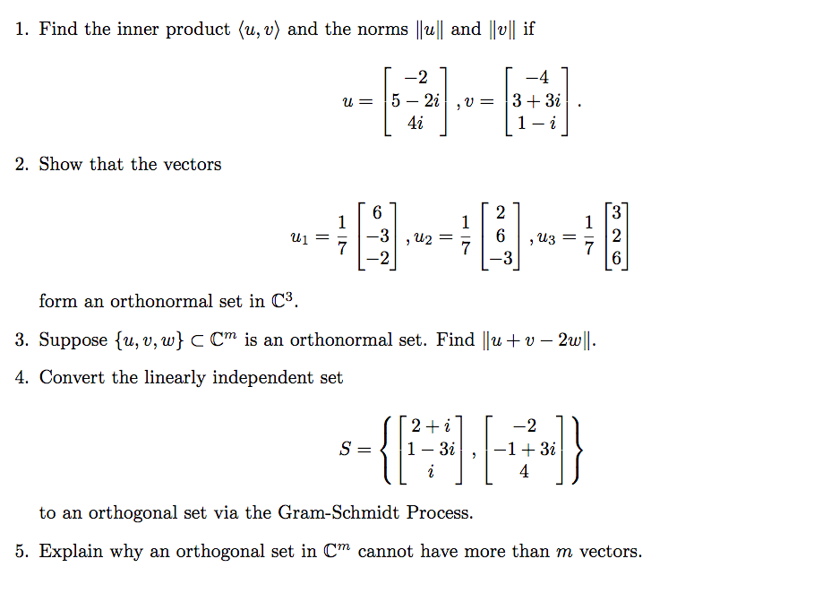 Solved 1. Find the inner product (u,v) and the norms u and | Chegg.com