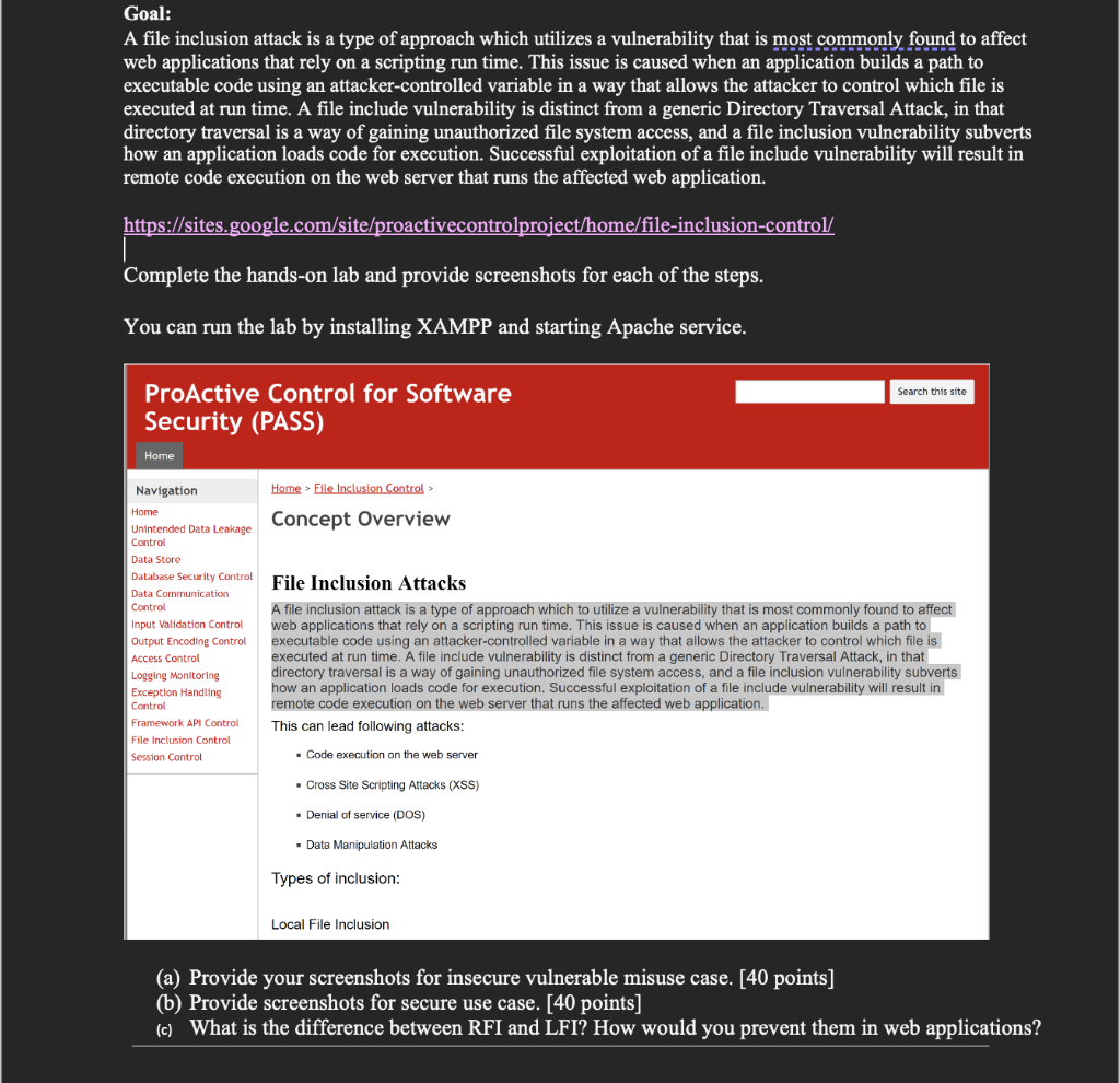 Solved Goal: A file inclusion attack is a type of approach | Chegg.com