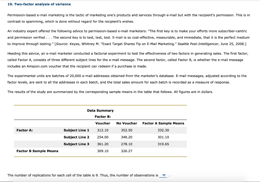 Solved 10. Two-factor analysis of variance Permission-based | Chegg.com