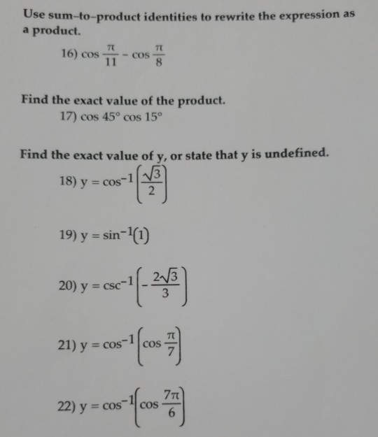 Solved Use sum-to-product identities to rewrite the | Chegg.com
