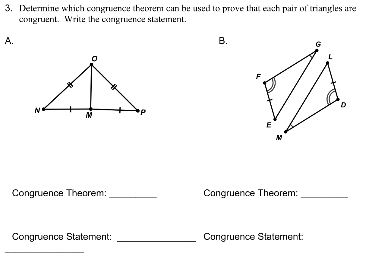Solved 3. Determine which congruence theorem can be used to | Chegg.com