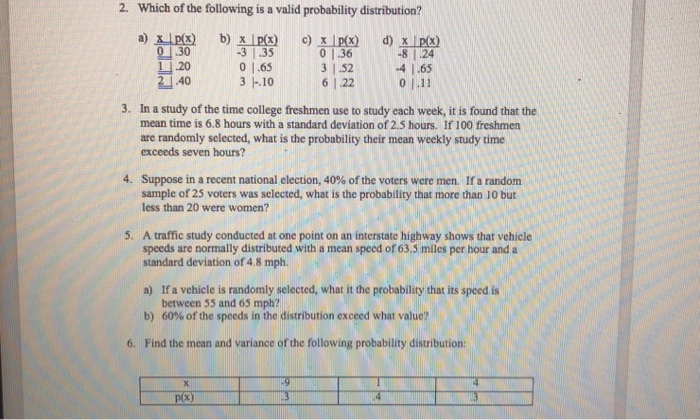 Solved 2. Which of the following is a valid probability | Chegg.com