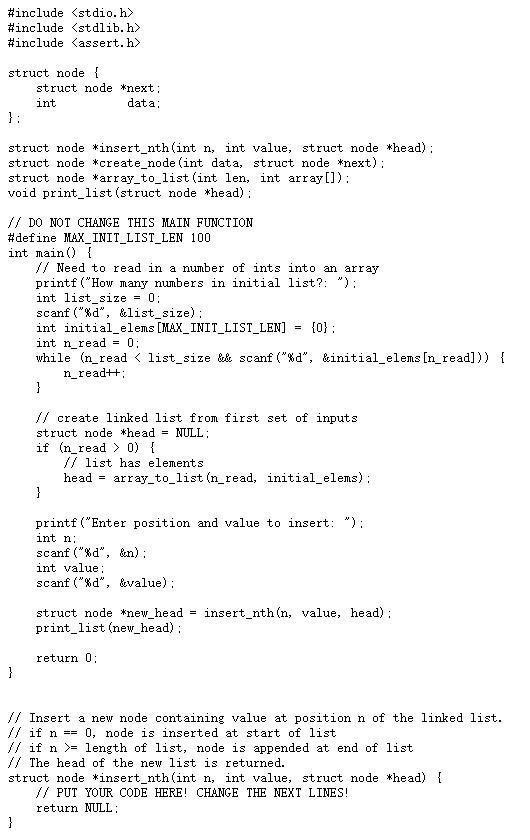 Solved Insert into the nth position in a Linked ListYour | Chegg.com