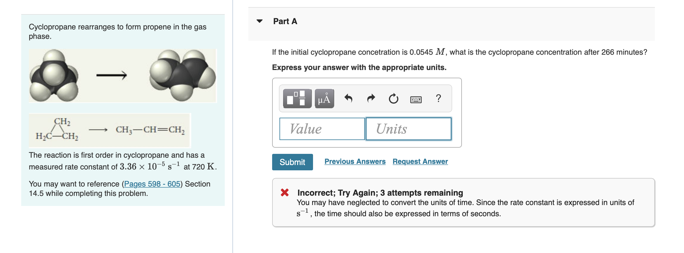 Solved Part A Cyclopropane rearranges to form propene in the | Chegg.com