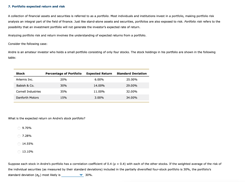 Solved 7. Portfolio expected return and risk A collection of | Chegg.com