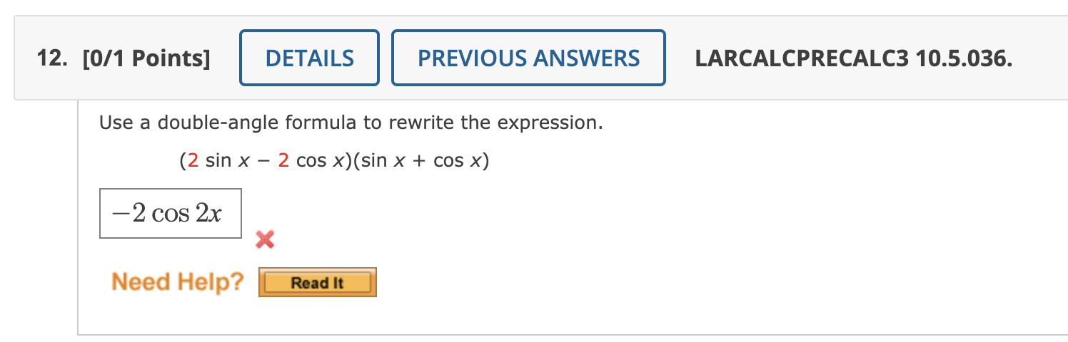 Solved Use a double-angle formula to rewrite the expression. | Chegg.com