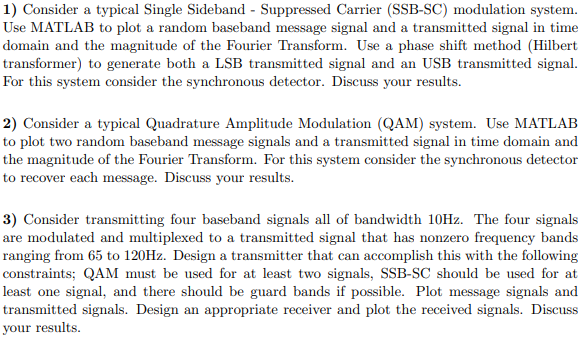 1) Consider a typical Single Sideband - Suppressed | Chegg.com