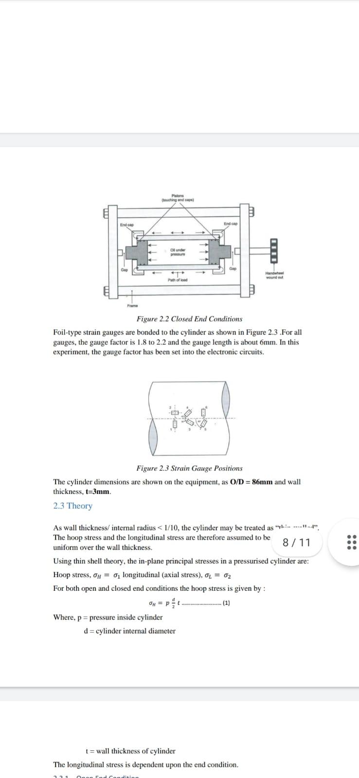 Solved 2. PRESSURISED CYLINDER WITH OPEN \& CLOSED END 2.1 | Chegg.com