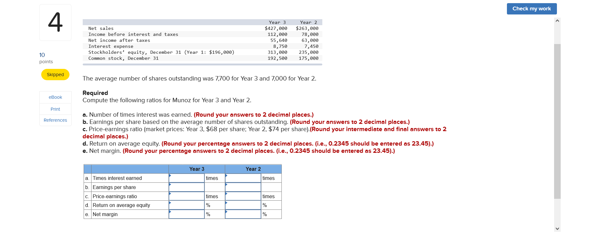 Solved The average number of shares outstanding was 7,700 | Chegg.com