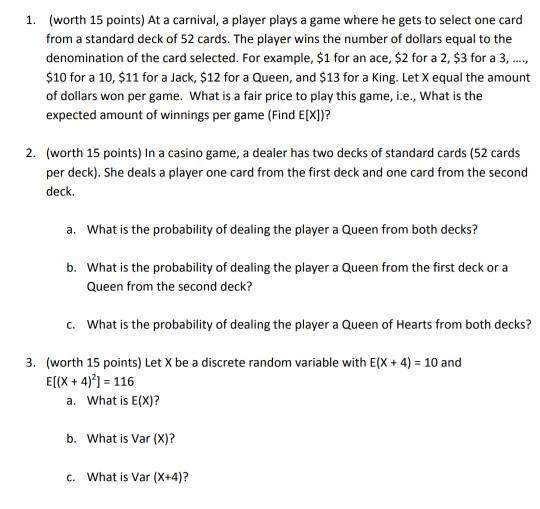 Solved 1. (worth 15 points) At a carnival, a player plays a | Chegg.com