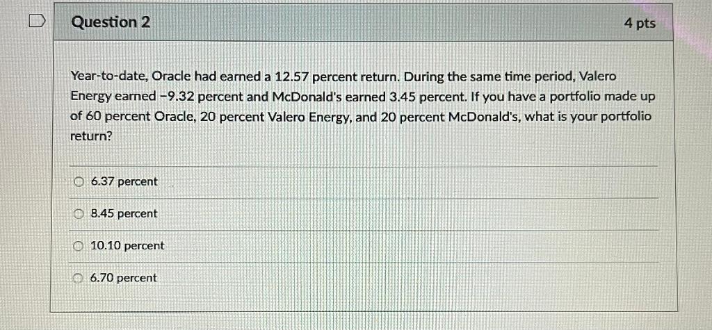 Solved Year-to-date, Oracle had earned a 12.57 percent | Chegg.com