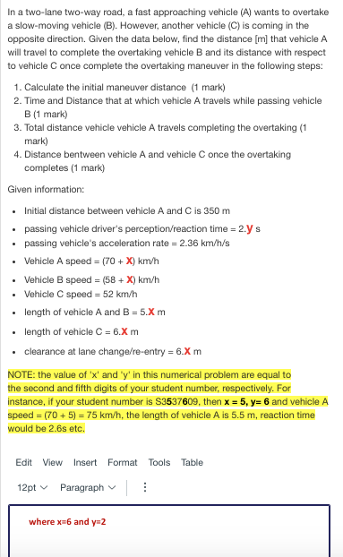 Solved In a two-lane two-way road, a fast approaching | Chegg.com