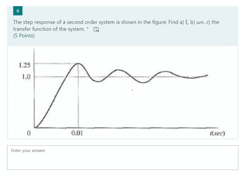 Solved 6 The step response of a second order system is shown | Chegg.com