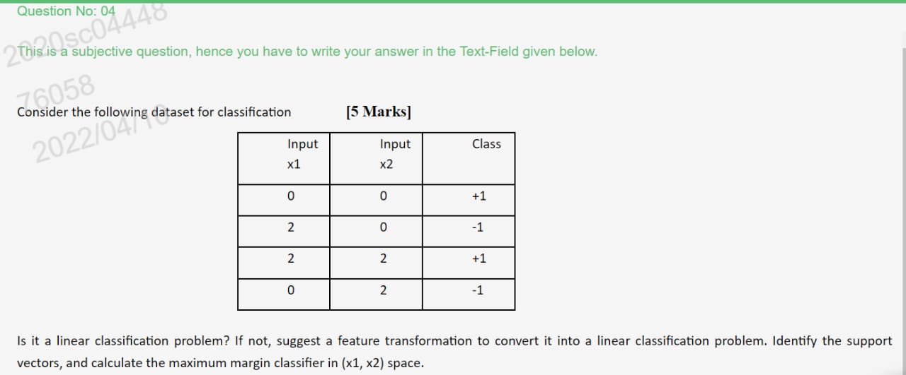 Solved Question No: 04 thisidsc02443 subjective question, | Chegg.com