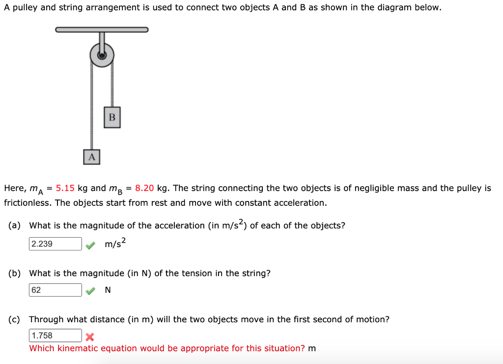 Solved A pulley and string arrangement is used to connect | Chegg.com