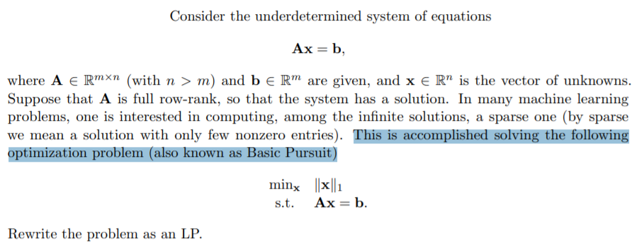Solved Consider the underdetermined system of equations | Chegg.com