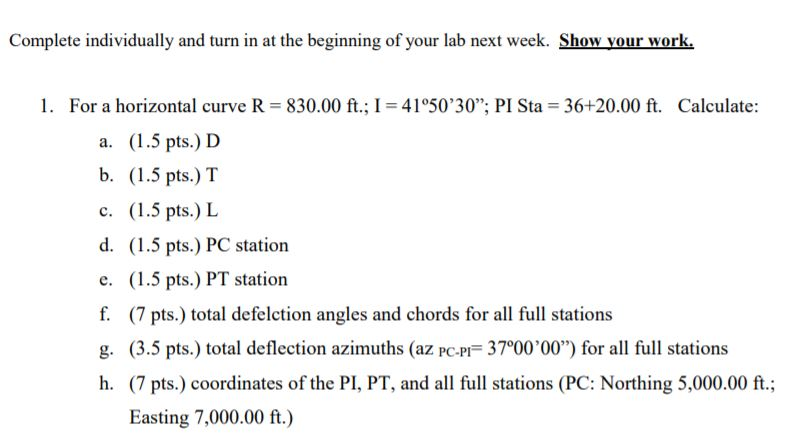 Solved Complete individually and turn in at the beginning of | Chegg.com