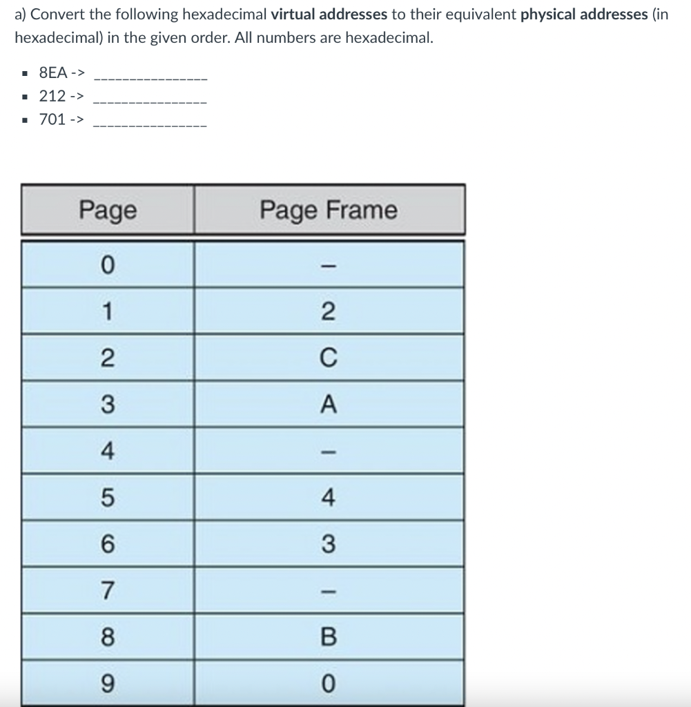 Solved . Consider the page table shown below, for a system | Chegg.com