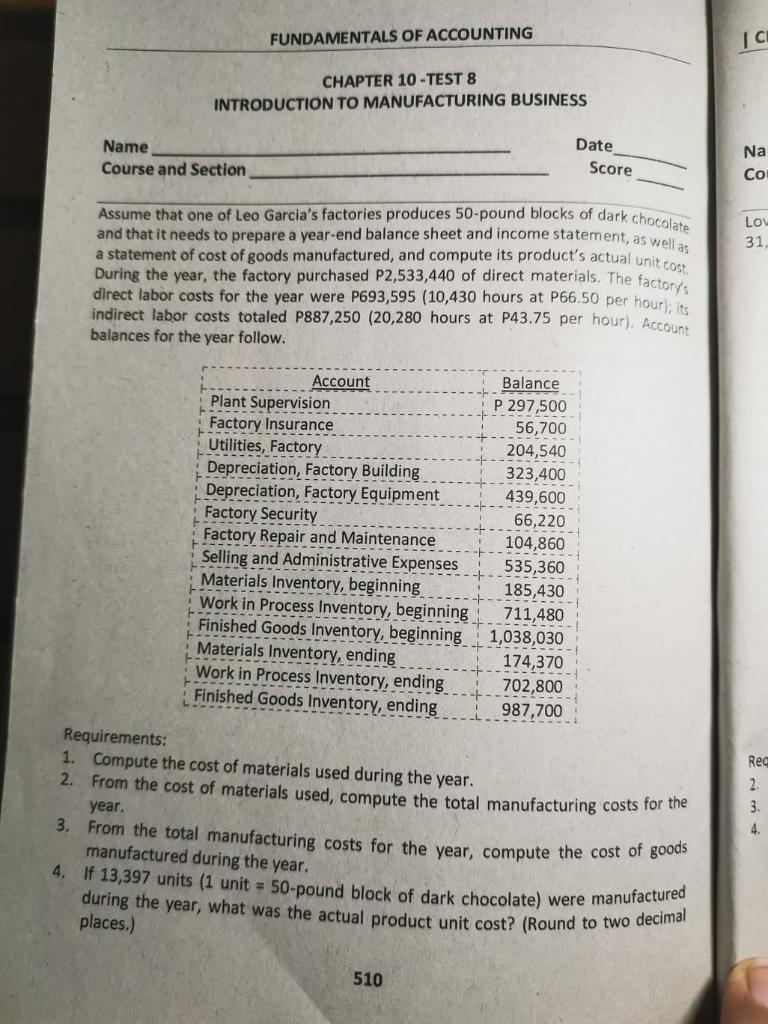 Solved FUNDAMENTALS OF ACCOUNTING | CI CHAPTER 10 -TEST 8 | Chegg.com