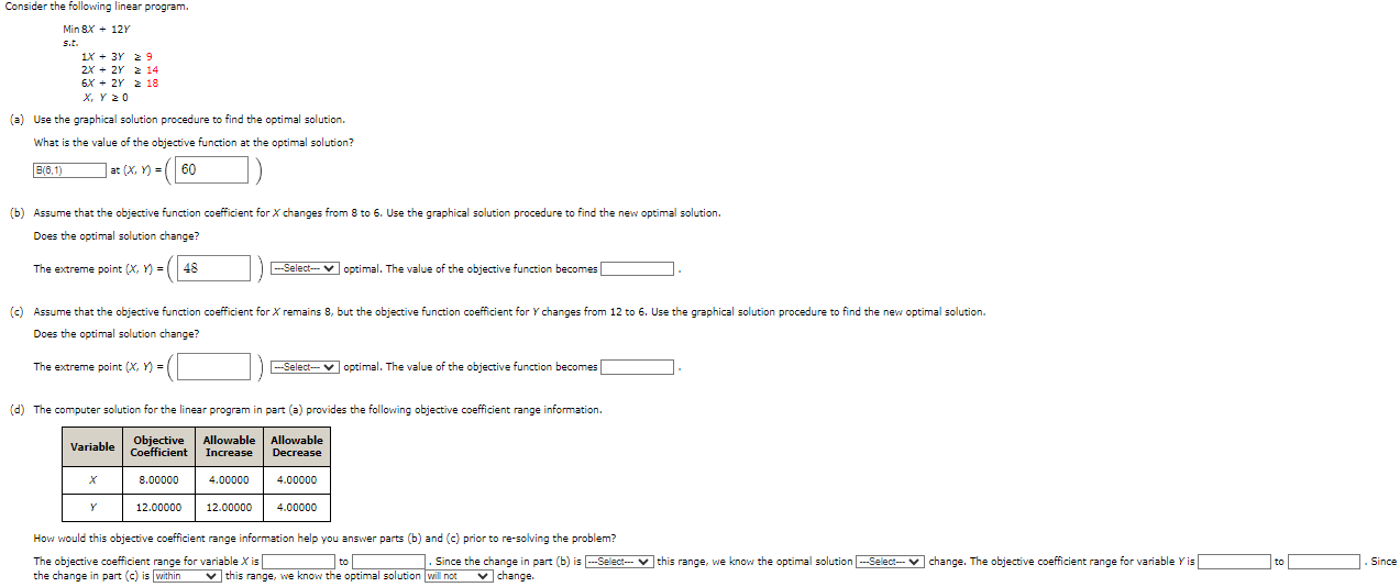 Solved Consider the following linear program. Min 8X+12Y | Chegg.com