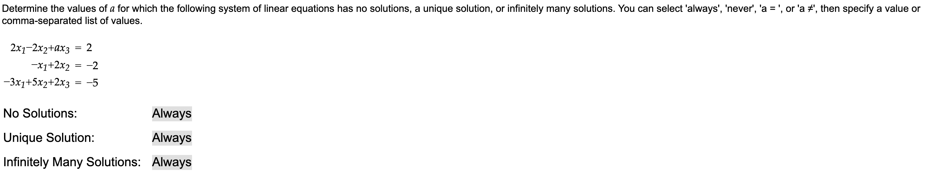 Solved Determine the values of a for which the following | Chegg.com